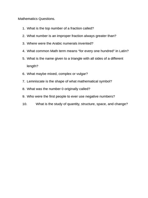 Mathematics Questions Pdf