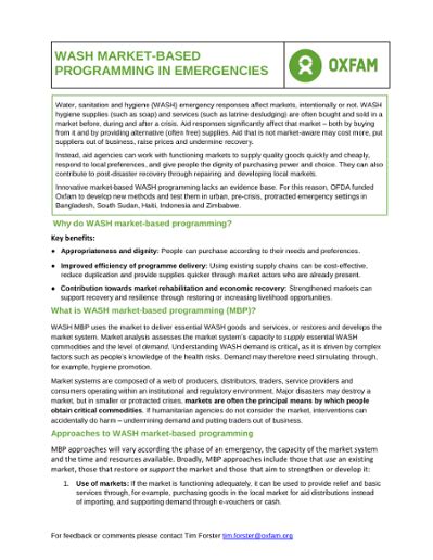 Wash Market Based Programming In Emergencies Overview Oxfam Policy