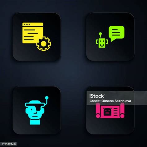 Set Robot Blueprint Computer Api Interface Smart Glasses And Bot Black