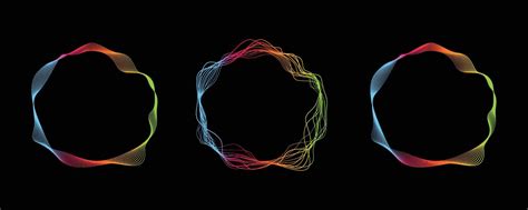 Set Of Colorful Abstract Line Circle In Black Background Dynamic Style Design In Modern And