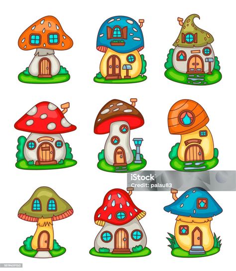 환상의 버섯 집 숲의 요정 집 문과 창문이 있는 음식 손으로 그린 스타일입니다 벡터 그리기 디자인 요소 모음 0명에 대한 스톡 벡터 아트 및 기타 이미지 Istock