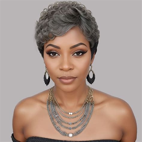 Salt And Pepper Short Curly Gray Wigs For Black Women