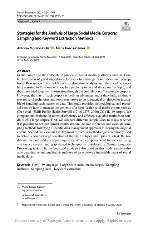 Pdf Strategies For The Analysis Of Large Social Media Corpora Sampling And Keyword Extraction