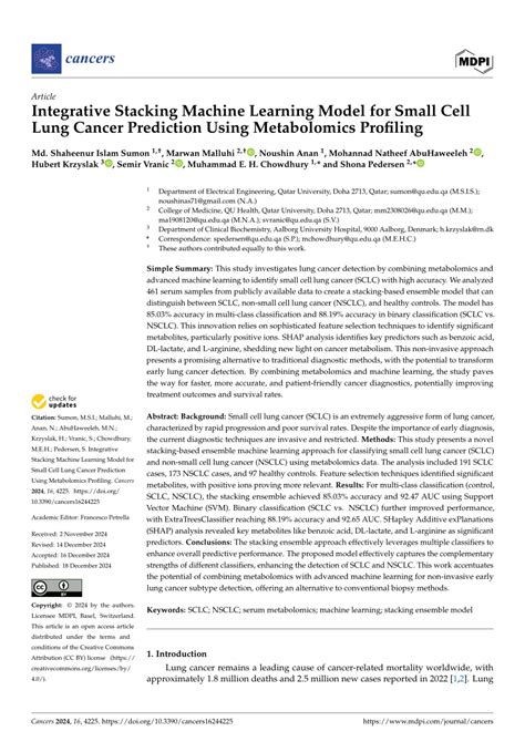 Pdf Integrative Stacking Machine Learning Model For Small Cell Lung Cancer Prediction Using