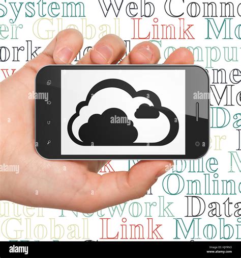 Cloud Technology Concept Hand Holding Smartphone With Cloud On Display Stock Photo Alamy