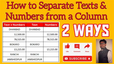 How To Separate Text And Numbers From A Column In Excel In Hindi Youtube
