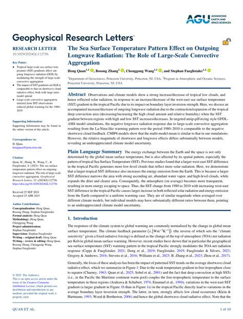 Pdf The Sea Surface Temperature Pattern Effect On Outgoing Longwave
