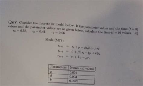Solved Qu7 Consider The Discrete Sir Model Below If The