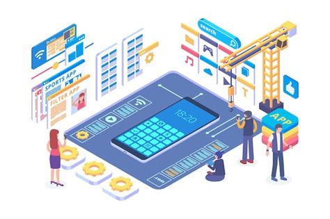 Premium Vector Isometric Mobile Application Development Vector Concept