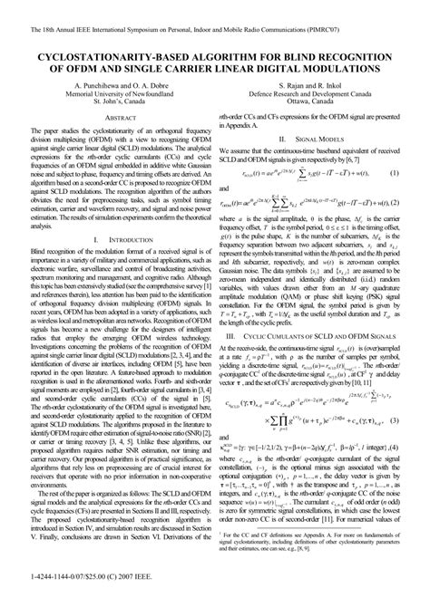 Pdf Cyclostationarity Based Algorithm For Blind Recognition Of Ofdm