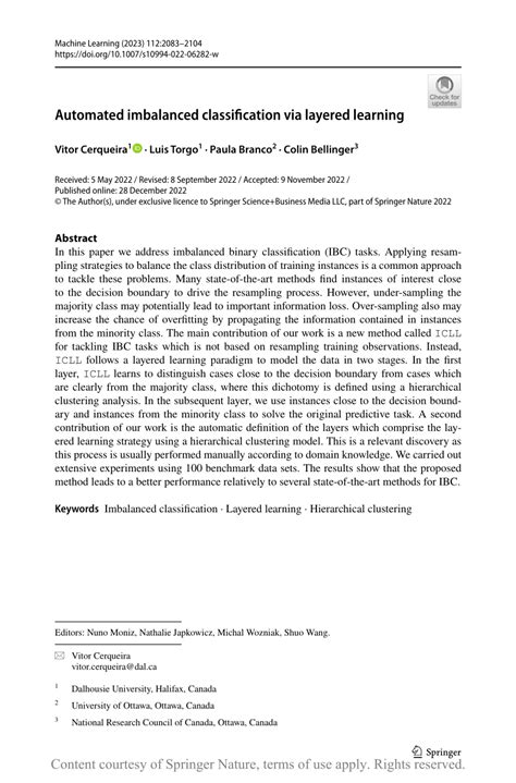 Automated Imbalanced Classification Via Layered Learning Request Pdf