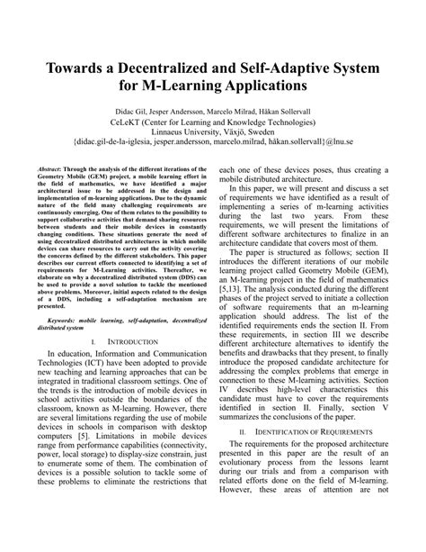 Pdf Towards A Decentralized And Self Adaptive System For M Learning Applications