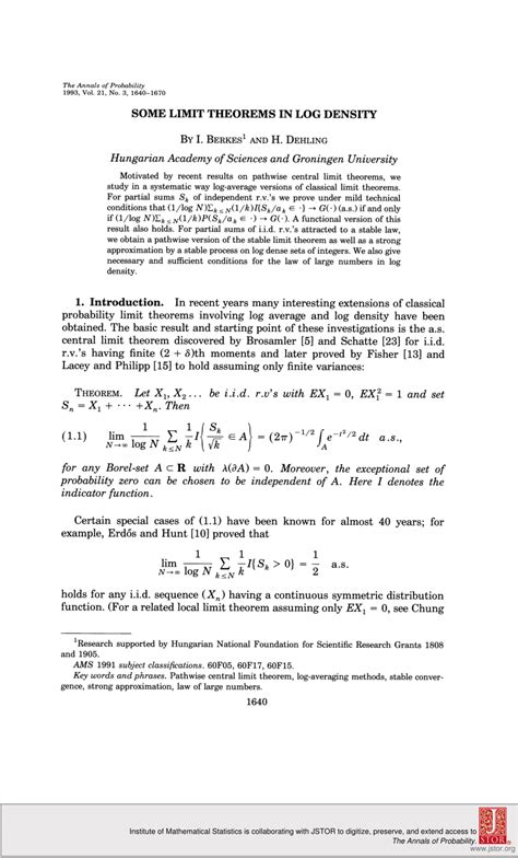 Pdf Some Limit Theorems In Log Density