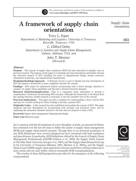 A Framework Of Scm Orietation Pdf Supply Chain Logistics