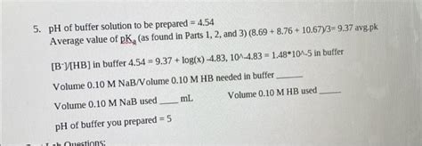 Solved PH Of Buffer Solution To Be Prepared Average Chegg Com
