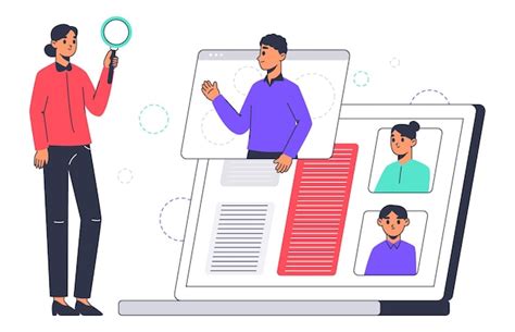 채용 프로세스 헤드헌팅 기관 모집 Hr 전문가 및 구직자는 흰색 배경에 플랫 벡터 그림을 다시 시작합니다 프리미엄 벡터