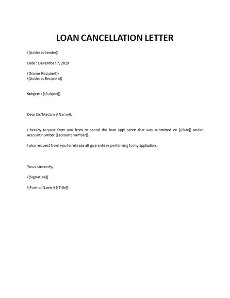 Loan Cancellation Letter