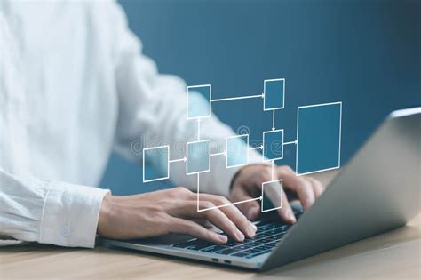 Businessman Using Computer Show Organigram Or Diagram Algorithm Flow To Design Workflow