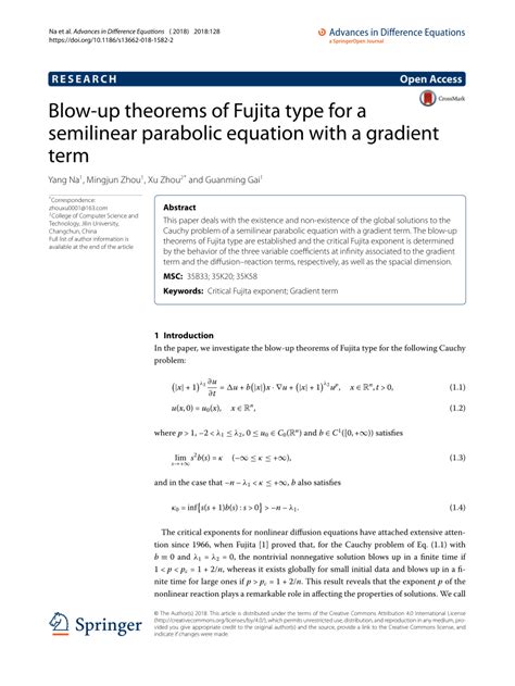 Pdf Blow Up Theorems Of Fujita Type For A Semilinear Parabolic Equation With A Gradient Term