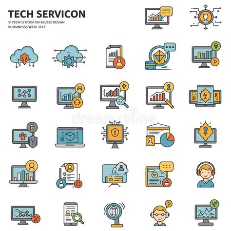 Collection Of Technology Icons Representing Various Data And Security Concepts Stock