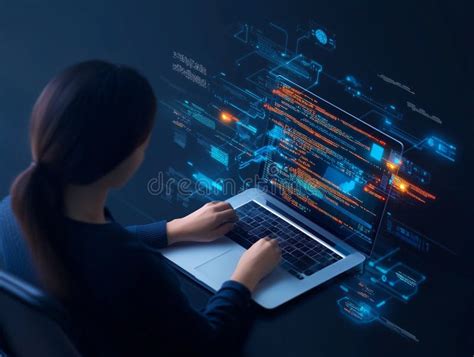 Focused Female Programmer Working On Code In Modern Office Stock Illustration Illustration Of