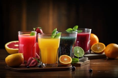 Jus De Fruits Frais Sur Fond Sombre Boisson Saine Riche En Vitamines Créée Ai Générative Image