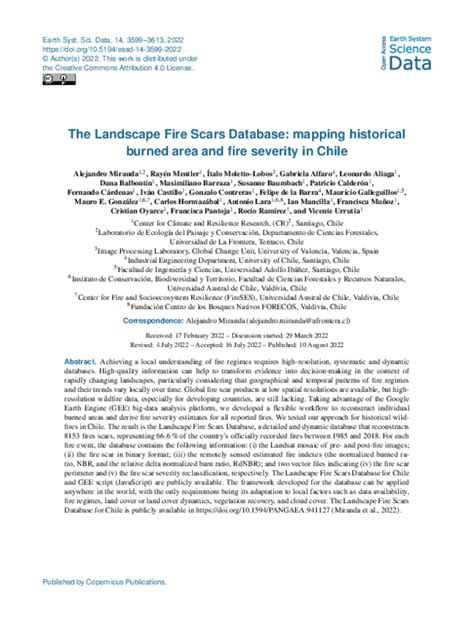 Pdf The Landscape Fire Scars Database Mapping Historical Burned Area And Fire Severity In Chile