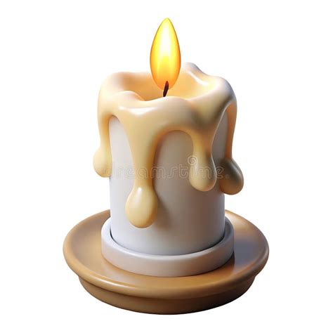Realistic Led Candle With Dripping Wax Effect On Wooden Base Stock