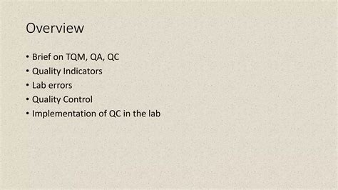 Overview Of Quality Control And Its Implementation In The Laboratory