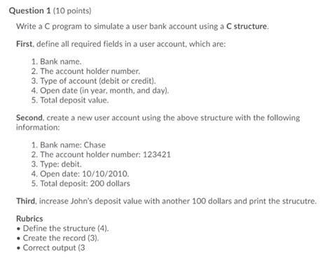 Solved Question 1 10 Points Write A C Program To Simulate