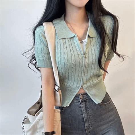 반팔ver여름신상 모스트꽈베기 투웨이 카라 썸머 니트 반팔 집업 5color 에이블리