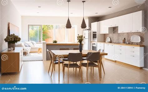 elegant fusion unveiling the stylish interplay of design in a modern kitchen with dining table