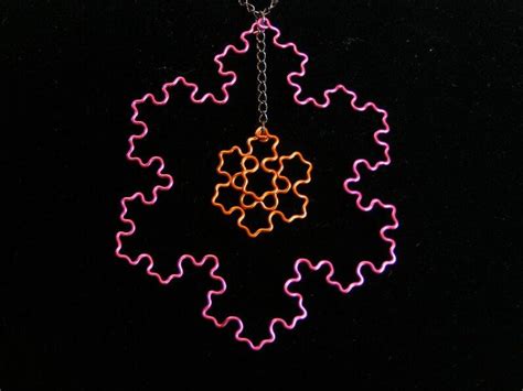 Fractal Necklace Koch Snowflake Duo Fuchsia And Orange Etsy