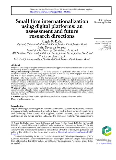 Pdf Small Firm Internationalization Using Digital Platforms An