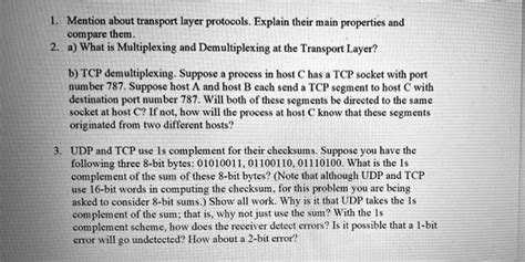 SOLVED Mention About Transport Layer Protocols Explain Their Main Properties And Compare Them