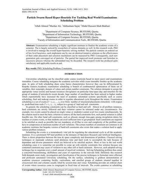 Pdf Particle Swarm Based Hyper Heuristic For Tackling Real World Examinations Scheduling Problem