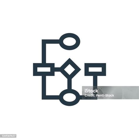 흰색 배경에서 격리된 플로우 차트 벡터 아이콘입니다 웹 사이트 디자인 및 모바일 앱 개발을 위한 개요 씬 라인 플로우 차트