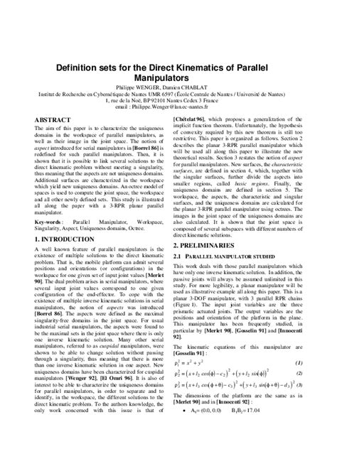 Pdf Definition Sets For The Direct Kinematics Of Parallel Manipulators