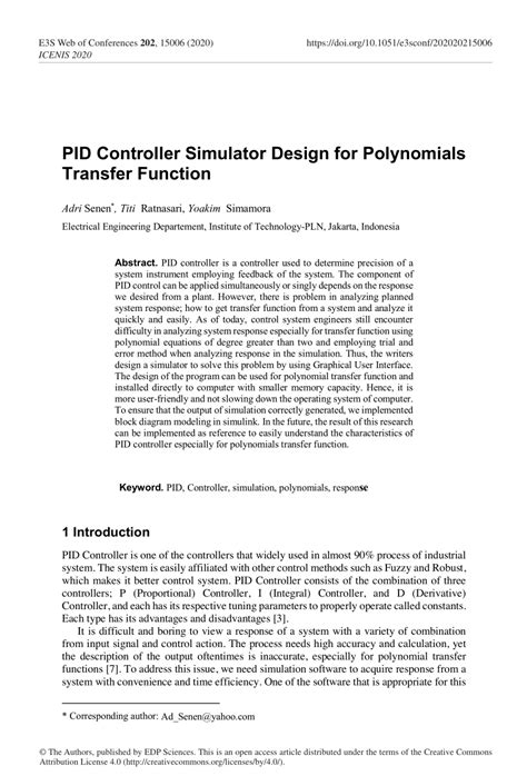 Pdf Pid Controller Simulator Design For Polynomials Transfer Function