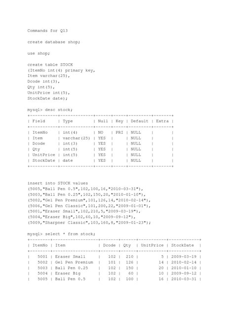 Commands For Q13 Final Pdf