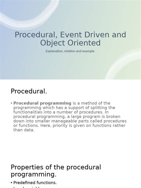 Procedural Event Driven And Object Oriented Pdf Object Oriented