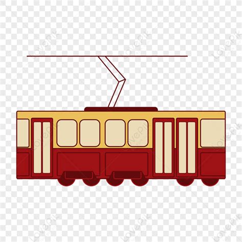 Tram Cartoon Style Simple Retro Red Tram Traffic Illustration PNG Transparent Background And