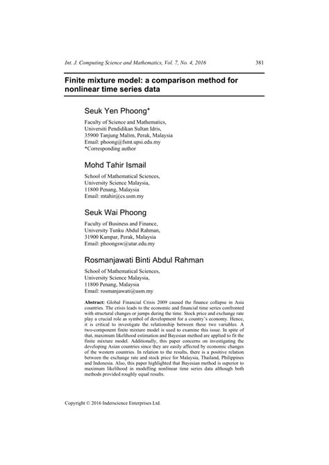 Pdf Finite Mixture Model A Comparison Method For Nonlinear Time
