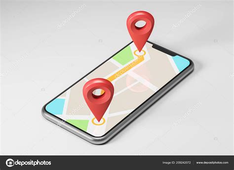 Schematic Bright Map Two Large Red Pointers Showing Route Destination