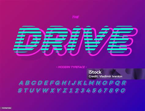 드라이브 글꼴 트렌드 인쇄 술 Alpabet 현대 다채로운 스타일 장식 3차원 형태에 대한 스톡 벡터 아트 및 기타 이미지
