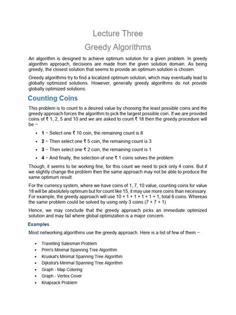 Lecture 3 Greedy Algorithms Pdf Games And Activities Teaching Methods And Materials