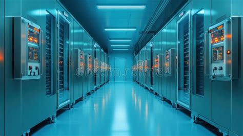 Futuristic Data Center With Illuminated Server Racks Showcasing Advanced Technology And Sleek