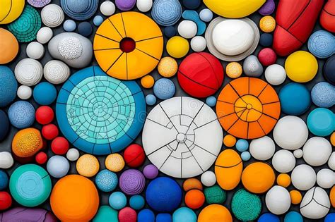 Colorful Abstract Composition Featuring Various Circular Shapes And Textures Creating Vibrant