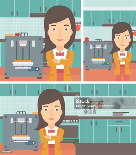 3개의 D 프린터 벡터 일러스트레이션을 가진 여성 기업 재무와 산업에 대한 스톡 벡터 아트 및 기타 이미지 기업 재무와 산업 디자인 만화 Istock