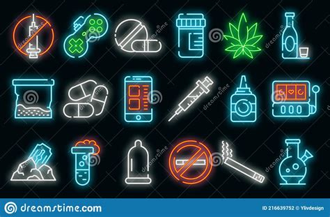 Verslavingspictogrammen Vectorneon Instellen Vector Illustratie